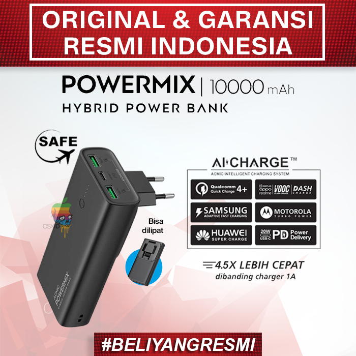 Jual ACMIC POWERMIX Hybrid Power Bank 10000mAh & Wall Charger Fast Charging 2 in 1 | Shopee ...