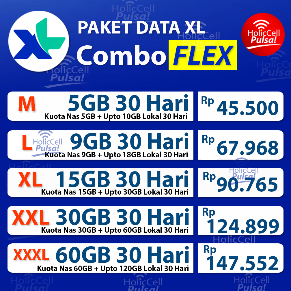 Jual PAKET DATA XL COMBO FLEX 5GB 9GB 15GB 30GB 60GB I WAJIB BACA DESKRIPSI PRODUK | Shopee ...