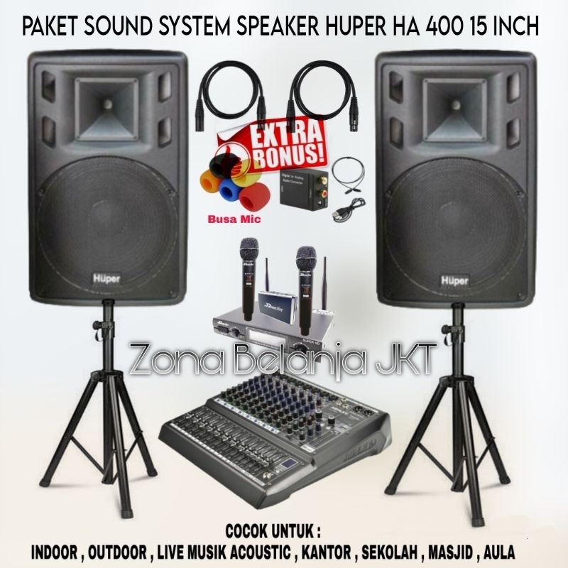 Jual PAKET SOUND SYSTEM INDOOR OUTDOOR SPEAKER HUPER HA 400 15 INCH ...