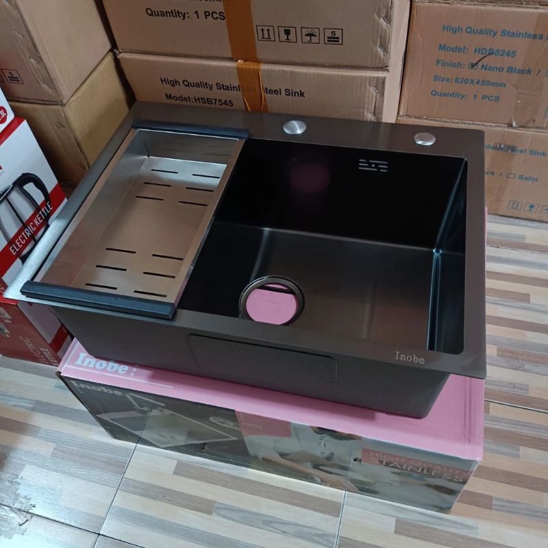 Jual KITCHEN SINK STAINLESS HITAM INOBE 5043 / KITCHEN SINK HITAM ...