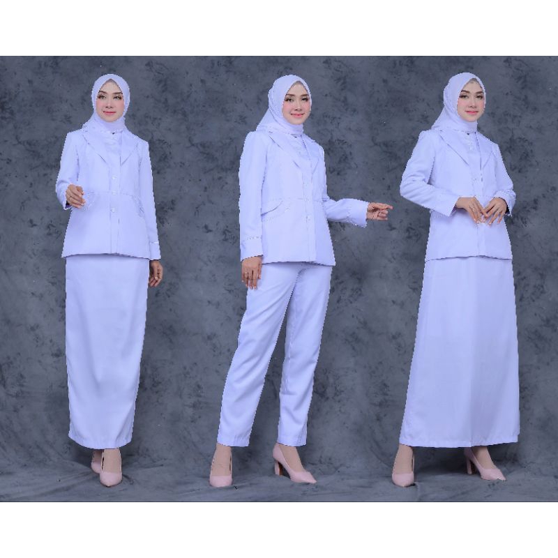 Jual SERAGAM PERAWAT PUTIH PUTIH ROMPI BARU ATASAN / SET ROK A PTH ...