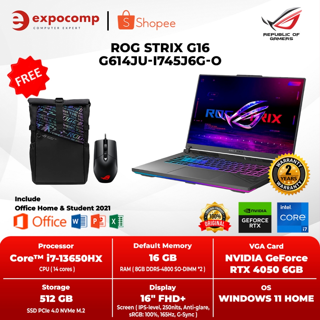 Jual ASUS ROG STRIX G16 G614JU-I745J6G-O GREY CORE i7-13650HX RTX4050 ...