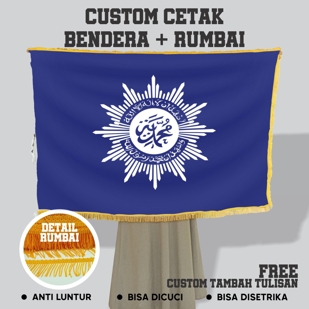 Jual bendera Muhammadiyah bolak balik 2 sisi plus renda rumbai jumbo ...
