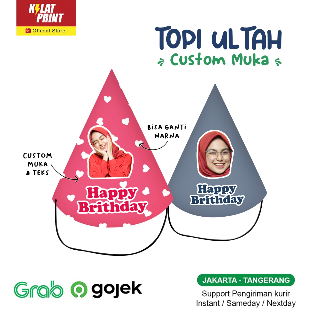 Jual Custom Topi Ultah Ulang Tahun Birthday Hat Muka Tulisan (Sameday ...