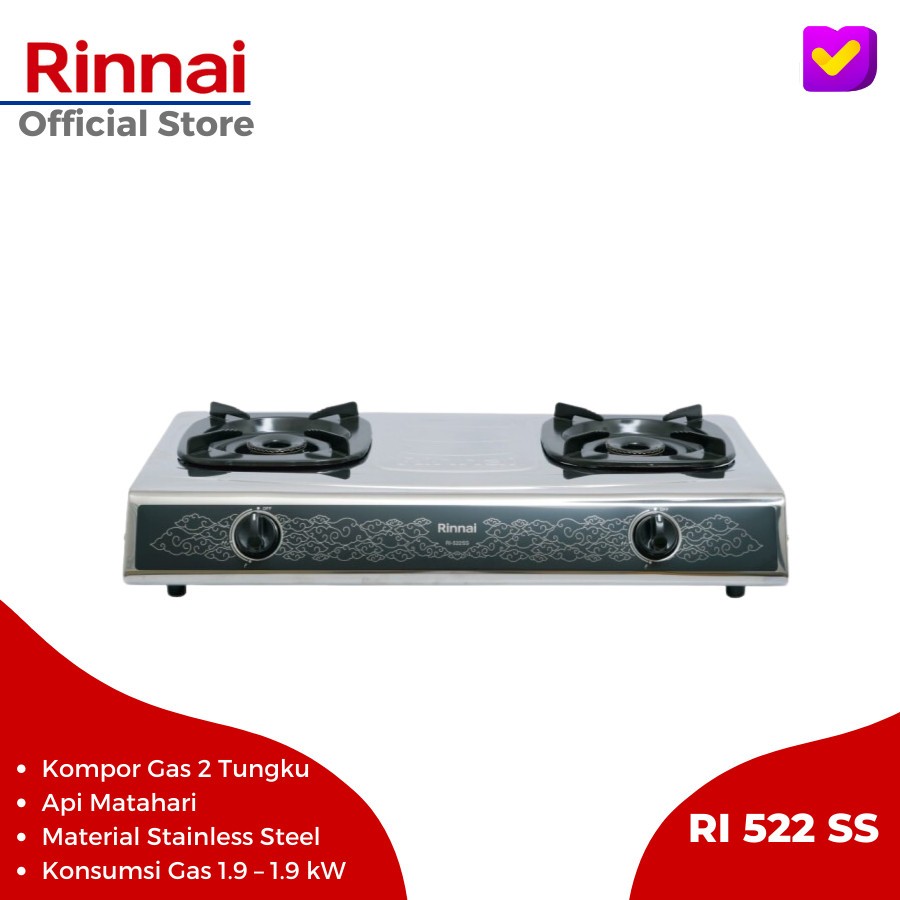 Jual Rinnai Kompor Gas RI-522 SS Stainless - Kompor Gas 2 Tungku Motif Batik | Shopee Indonesia
