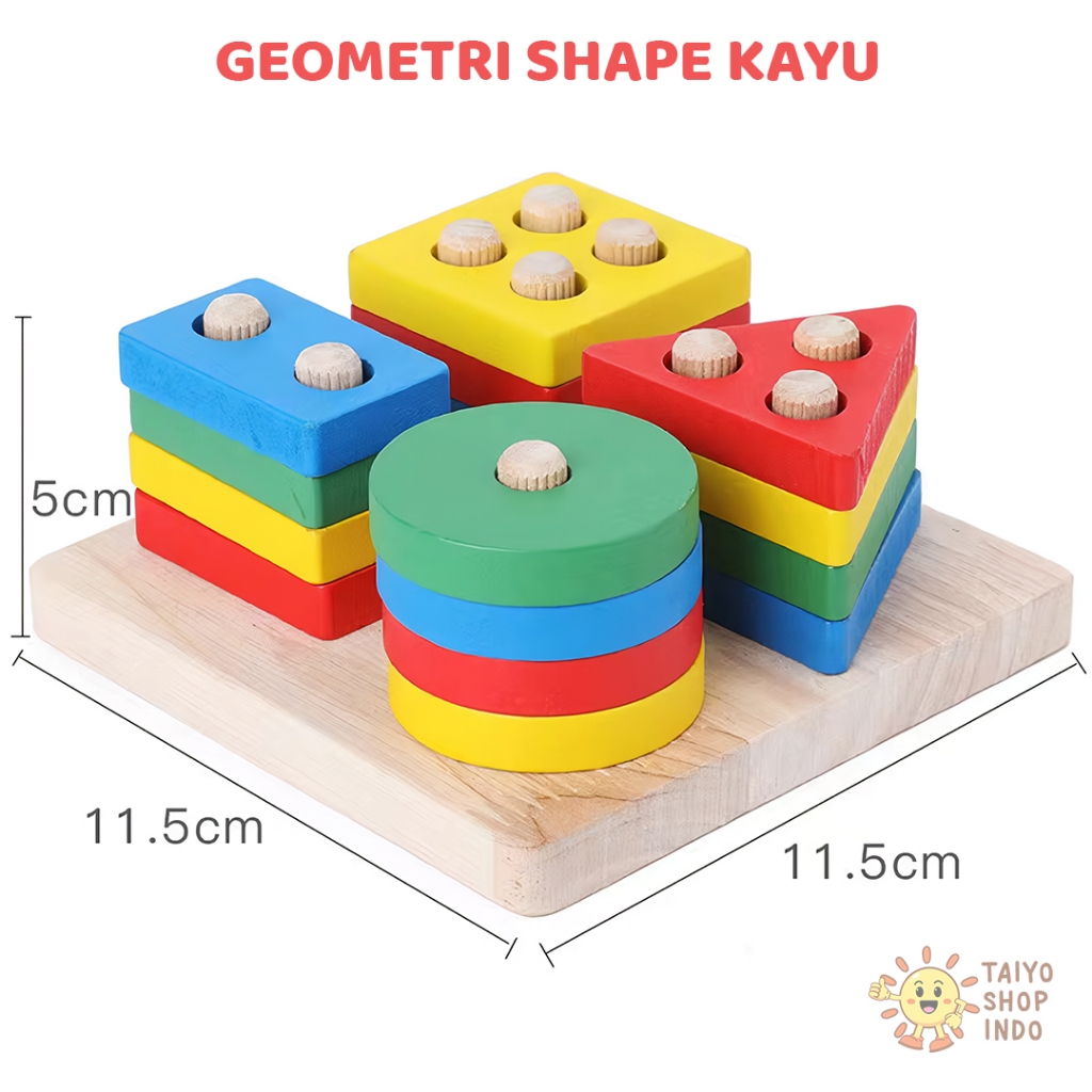 Jual TAIYO Mainan Anak Geometri Shape Kayu Puzzle Pillar Pilar Basic ...