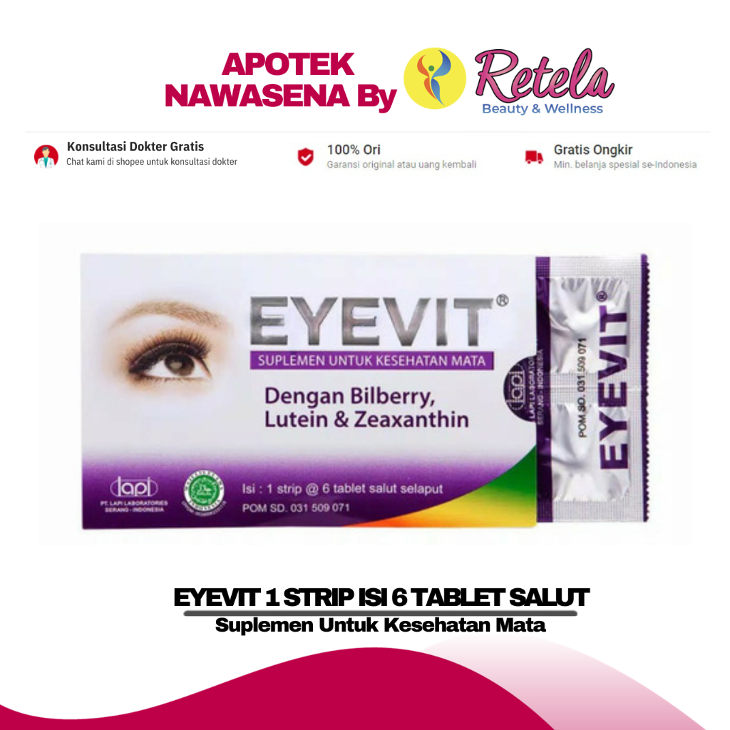 Jual EYEVIT 1 STRIP ISI 6 TABLET / SUPLEMEN MATA / VITAMIN MATA ...