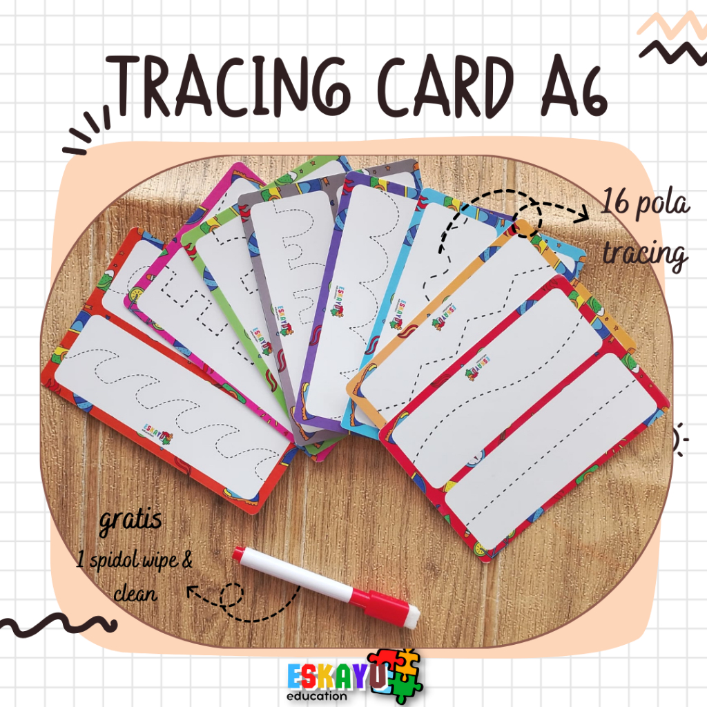 Jual Wipe and Clean TRACING CARD A6 8 kartu / 16 pola menggaris / Line ...