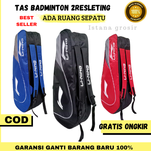 Jual Tas Raket Badminon Li-Ning Ransel 2 Resleting Bahan Polyester D300 ...