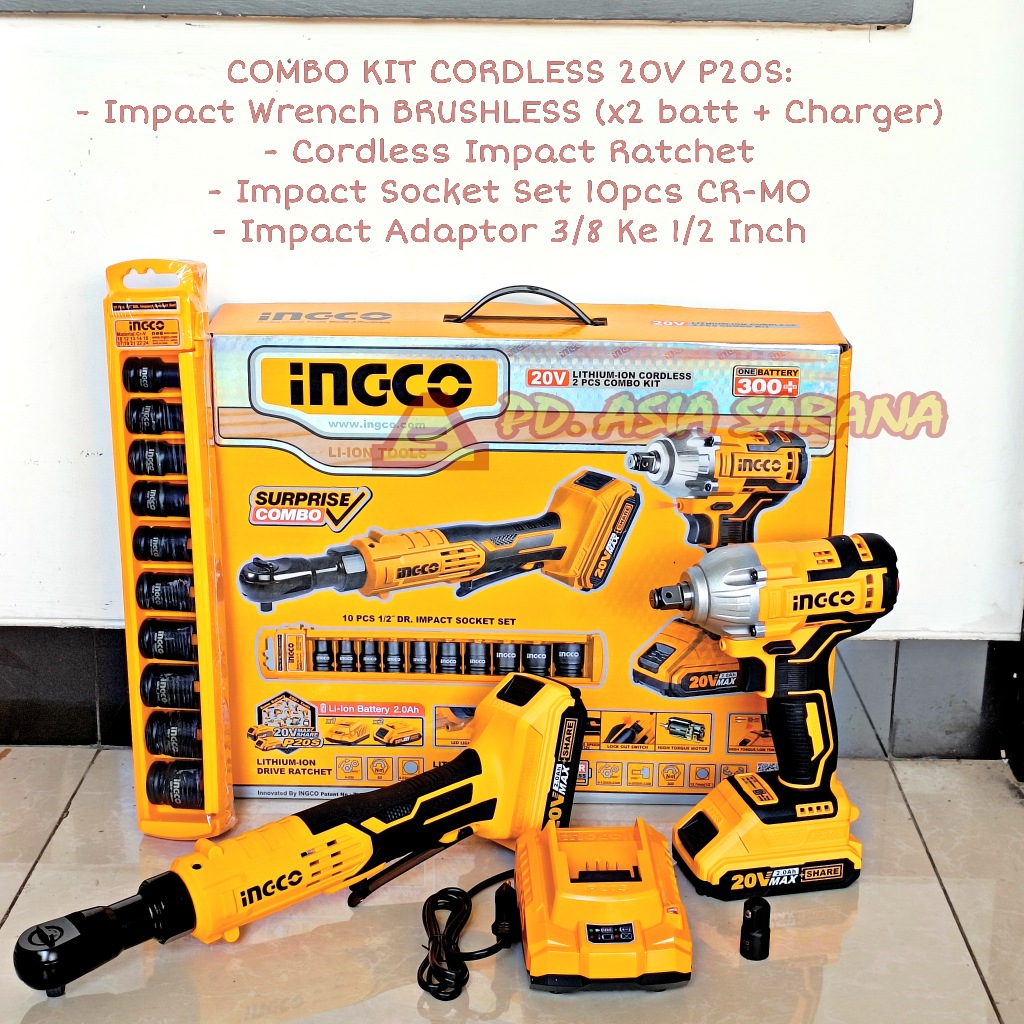 Jual Combo Cordless Impact Wrench Brushless Ratchet Socket INGCO ...