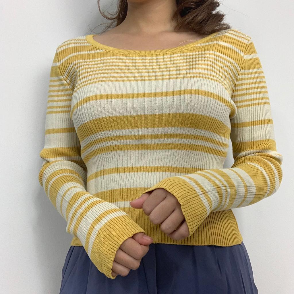 Jual AJW Atasan Wanita Rajut Salur Garis Garis Import Premium XF | Atasan Lengan Panjang Wanita ...