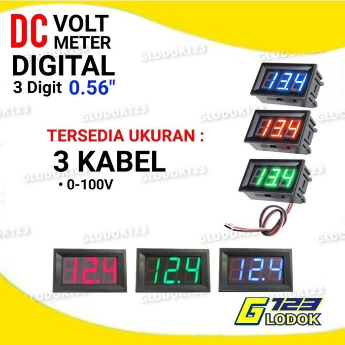 Jual DC Voltmeter 0.56 Inch 0 - 100 V Mini Digital Voltmeter 3 Kabel | Shopee Indonesia