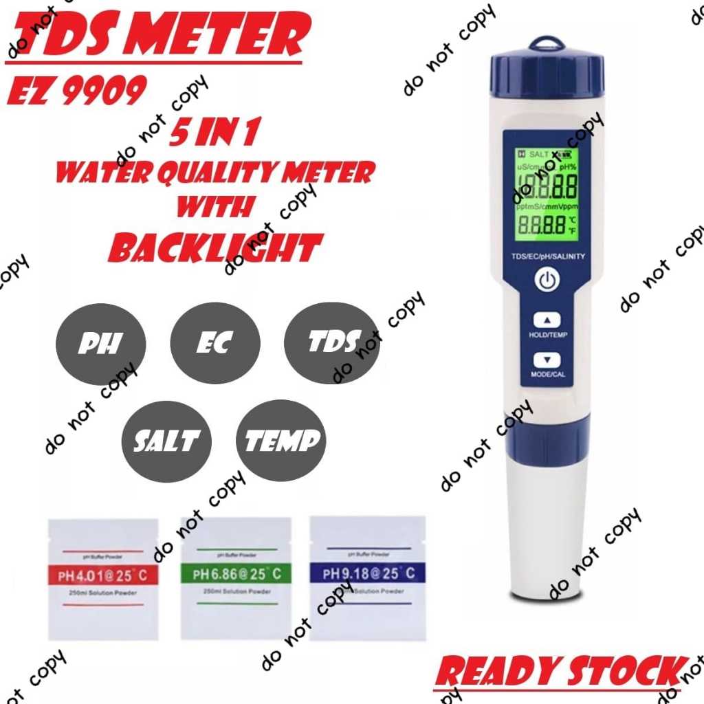 Jual EZ-9909 5 in 1 Salinity TDS EC Temperature PH Meter Water EZ 9909 ...