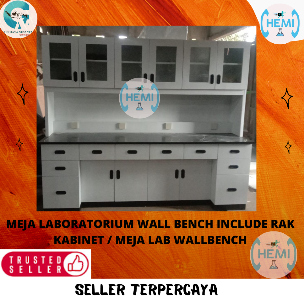 Jual MEJA LABORATORIUM WALL BENCH INCLUDE RAK KABINET / MEJA LAB ...