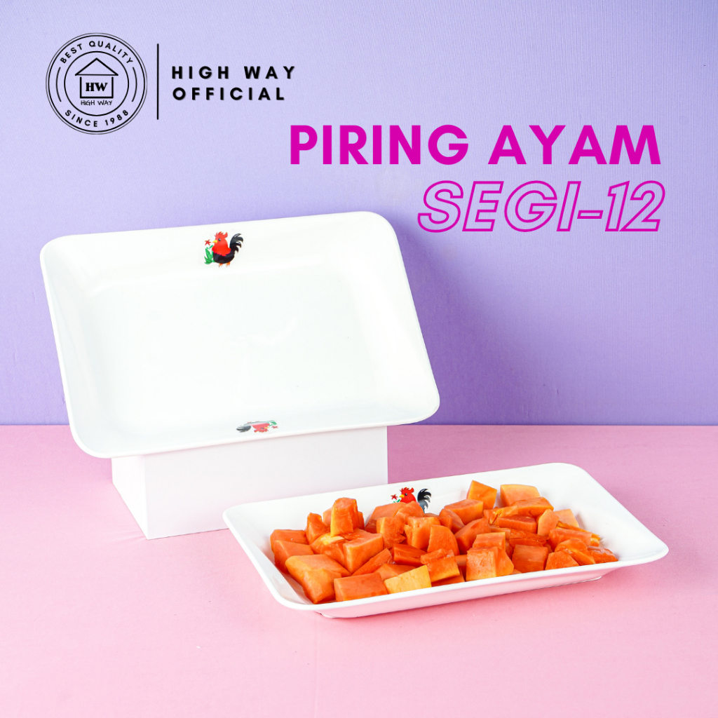 Jual HIGH WAY - Piring Persegi Panjang 12” Putih Motif Ayam Anti Pecah ...