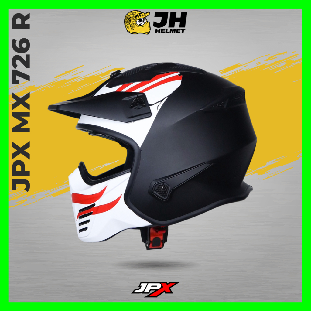 Jual Helm JPX MX 726R Motif R03 Wolf Black Doff | Helm Full Face | Helm Modular | Jual Helm ...