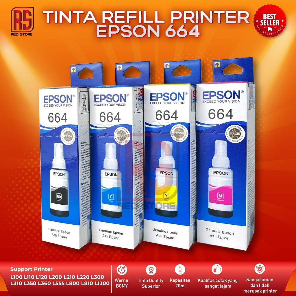 Jual Tinta Epson 664 Premium For Printer L100 L110 L120 L200 L210 L220 L300 L310 L360 L800 L805 ...