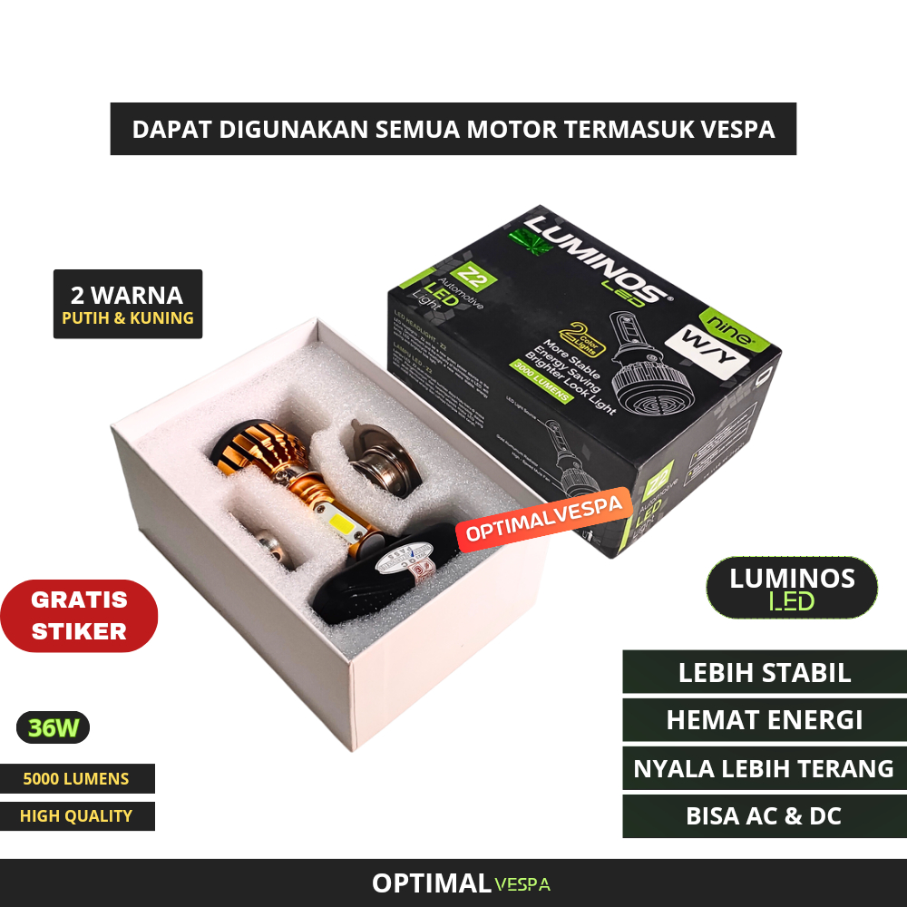 Jual Lampu Utama Motor LED NINE LUMINOS HIGH QUALITY 2 WARNA KUNING ...