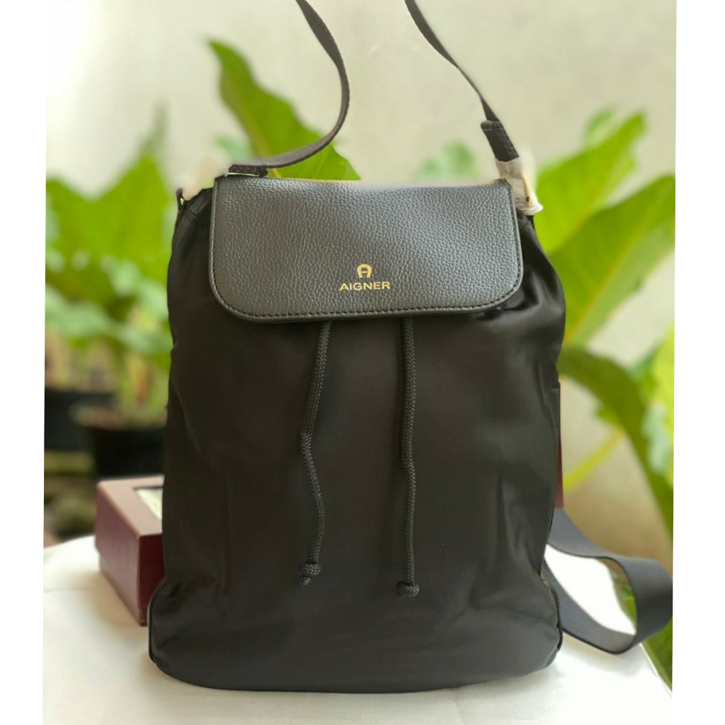 Jual Tas Aigner Nylon Shoulder Backpack Black + BOX sz 22x26x10cm ...