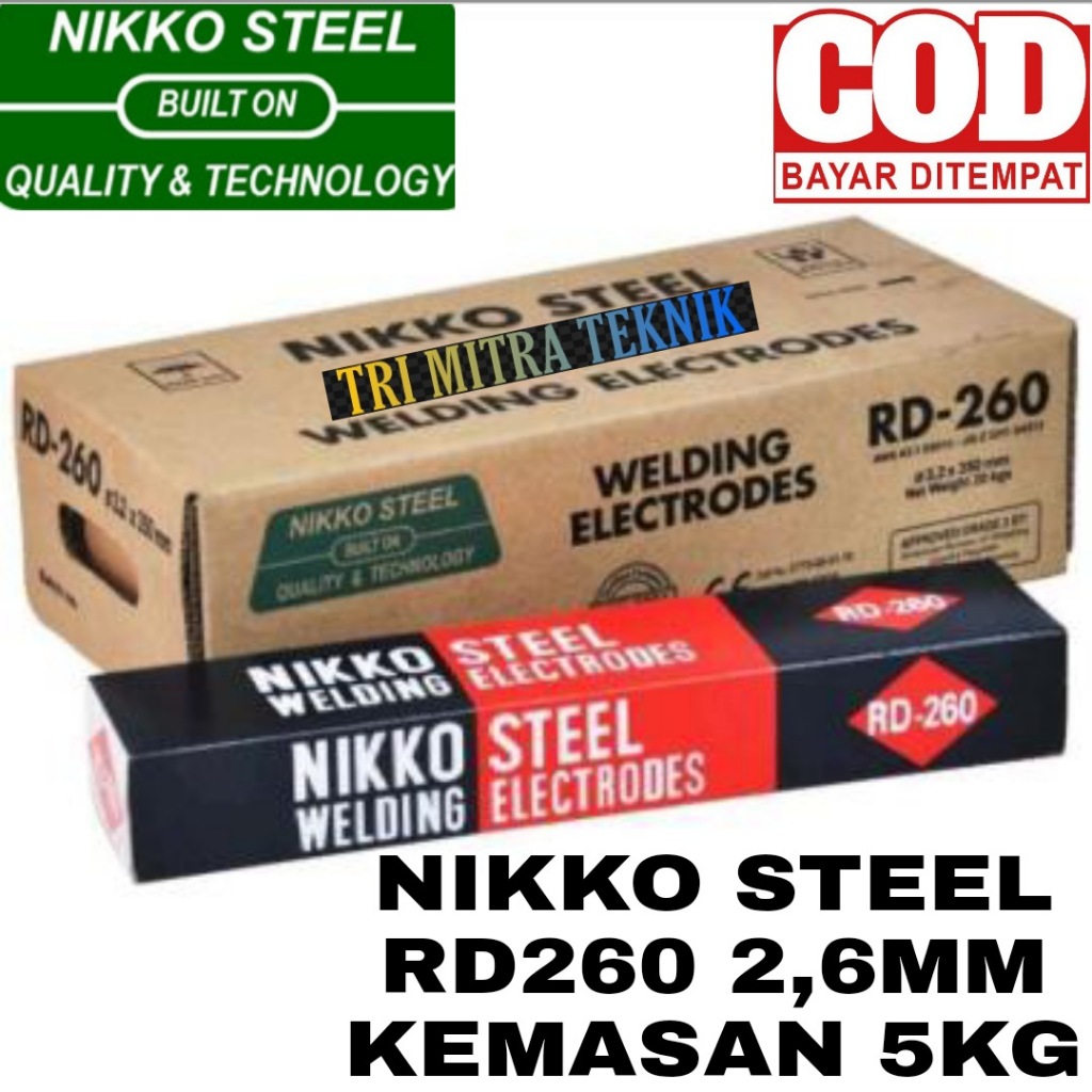 Jual Rd260 2,6mm Kawat Las Nikko Steel RD 260 ukuran 2.6mm x 350mm kemasan dus isi 5kg | Shopee ...