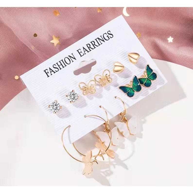 Jual BISA COD!!! 1 Set isi 6 Pasang Anting Code Green Butterfly Gaya ...