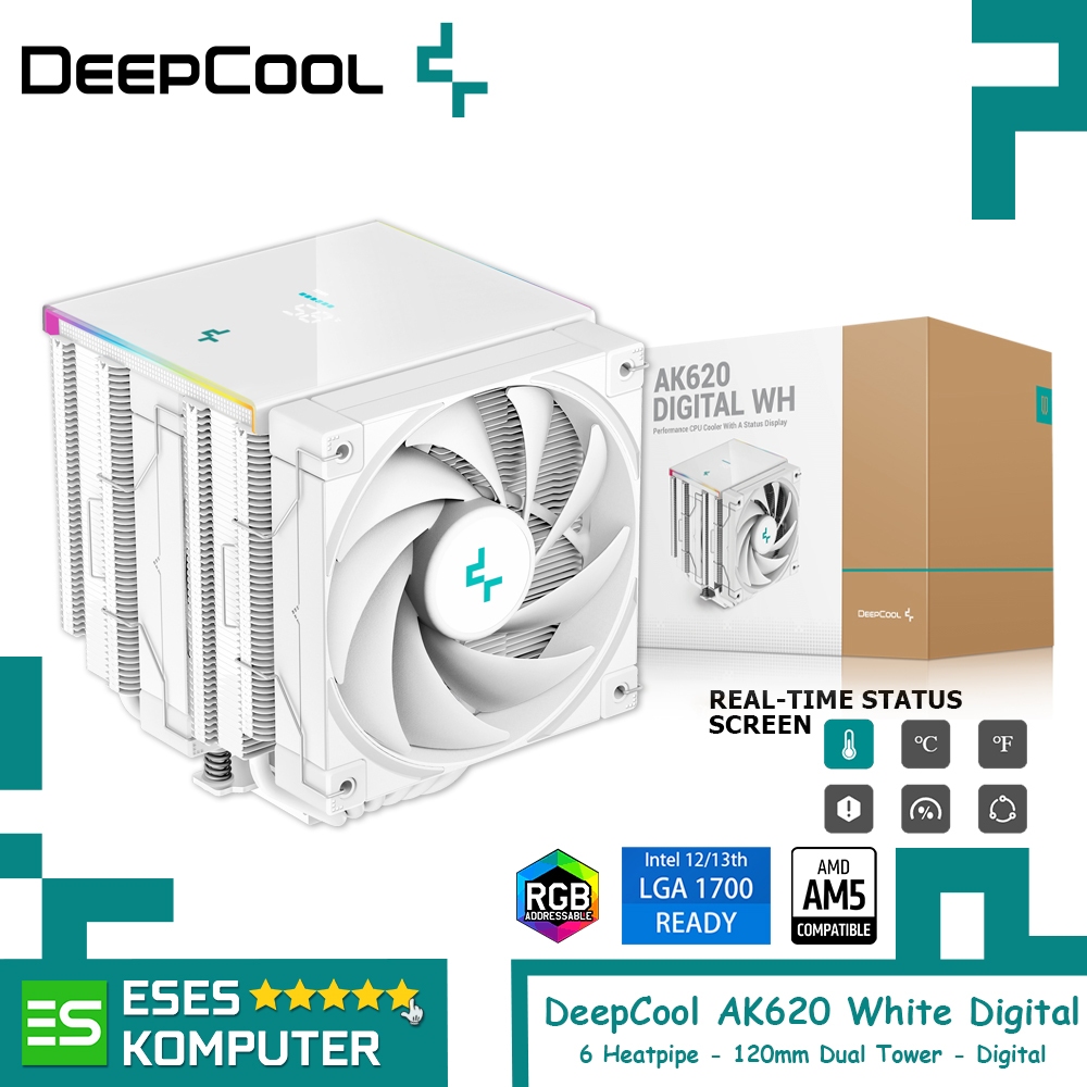Jual DeepCool AK620 WHITE DIGITAL ARGB | Twin Tower AIR CPU Cooler HSF | Shopee Indonesia