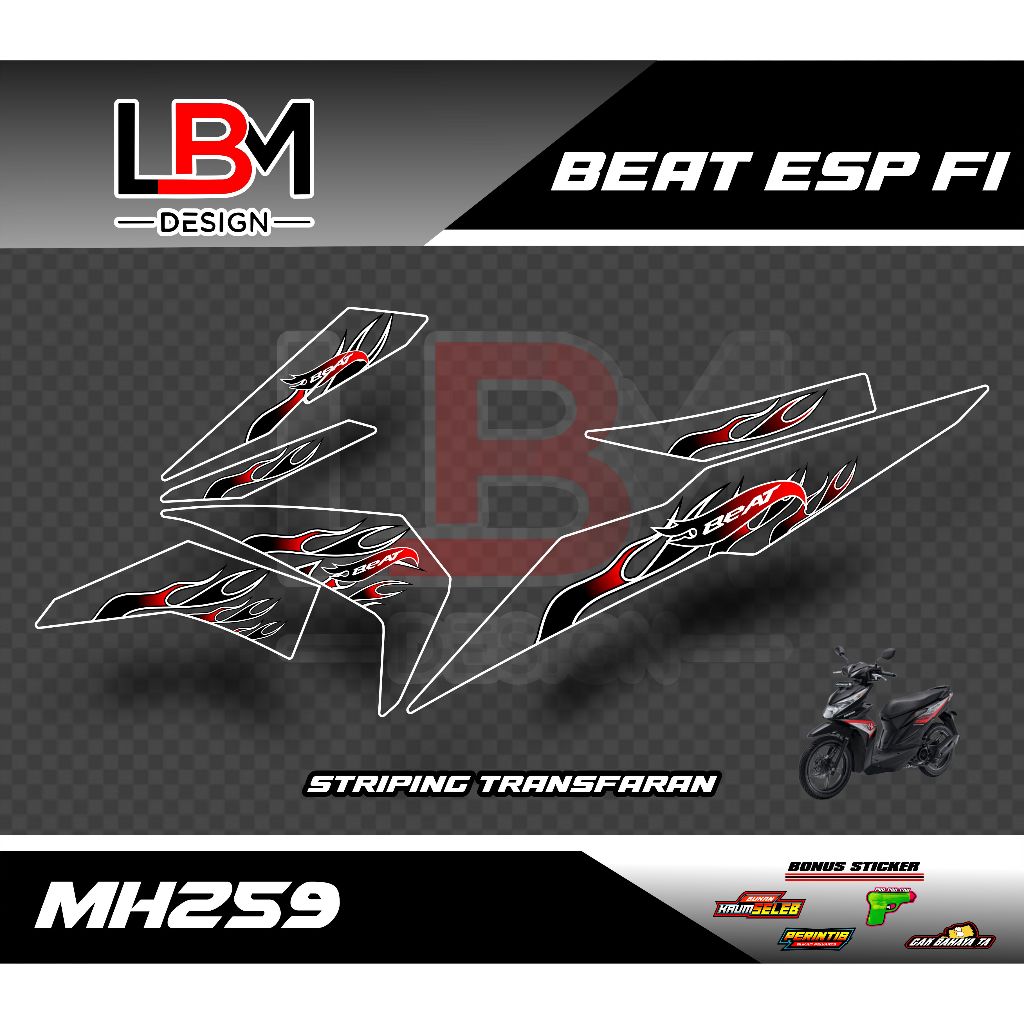 Jual Striping Transparan Stiker BEAT ESP FI Motif Api Transparan UV ...