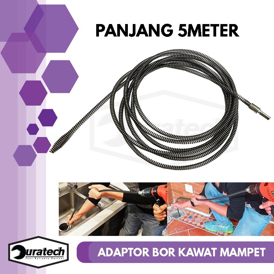 Jual Alat jepit kawat pembersih saluran mampet panjang 5 meter 10 meter Adaptor bor kawat sling ...