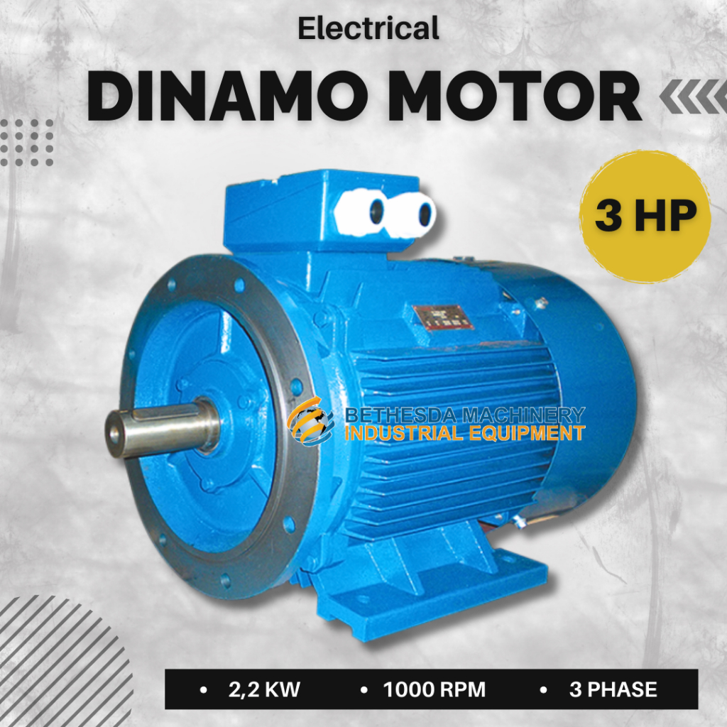 Jual Electro Motor 3 HP 2.2 KW Dinamo Motor Listrik 1000 RPM 3Phase 3HP ...