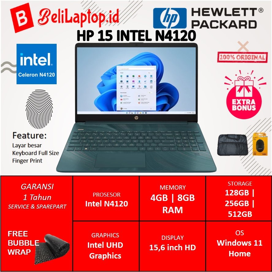 Jual laptop kerja HP 15 intel N4120 4GB 512GB SSD 15 inch Keyboard ...