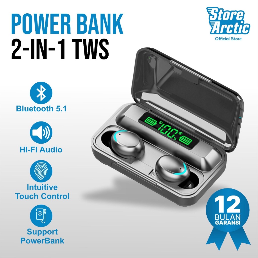 Jual Headset Bluetooth TWS F9-5 LED SMART with Powerbank | Shopee Indonesia