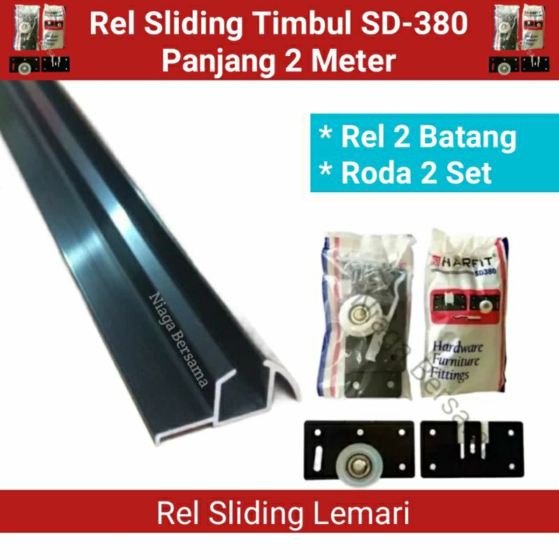 Jual Rel Sliding Timbul SD 380 Lemari 2 Meter 2 Batang Plus Roda Pintu Geser | Shopee Indonesia