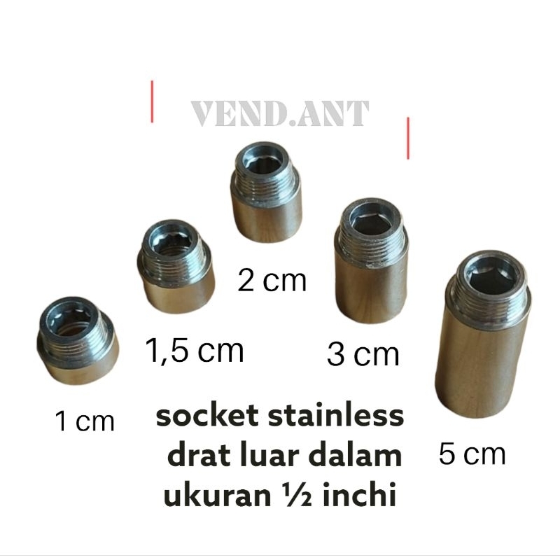 Jual sambungan stainless drat luar dalam 1/2 inchi / socket stainless ...