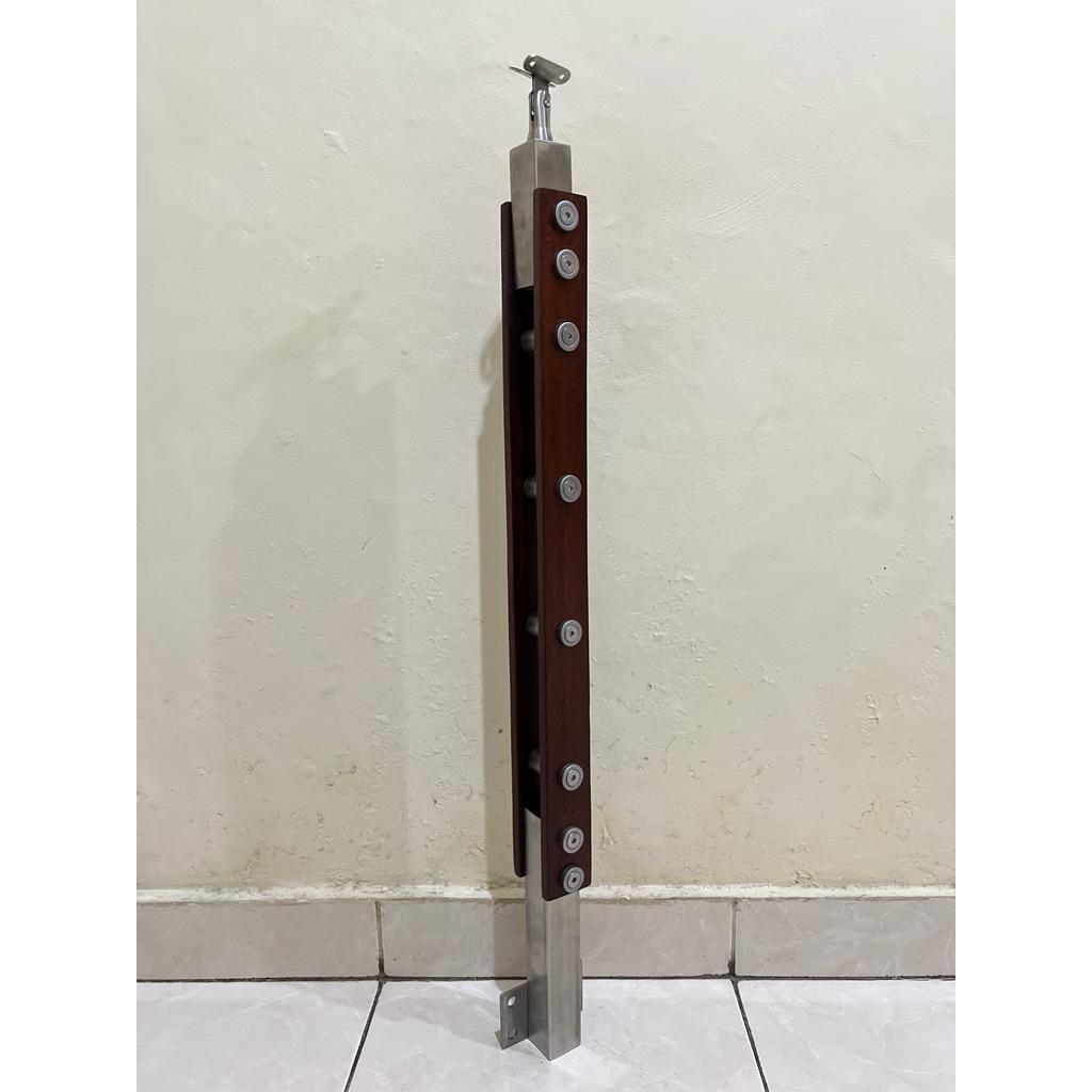 Jual Tiang Railing Tangga Stainless + Kayu P-16 SUS 201 Kilap Tapak ...