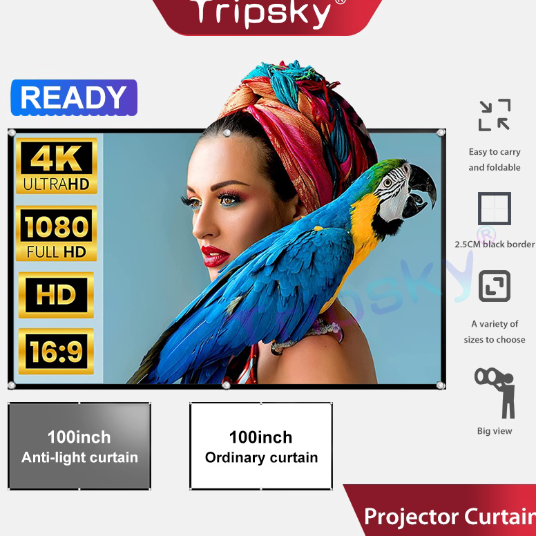 Jual Special Edition.. Tripsky NEW Layar Dinding Proyektor Tahan Cahaya ...