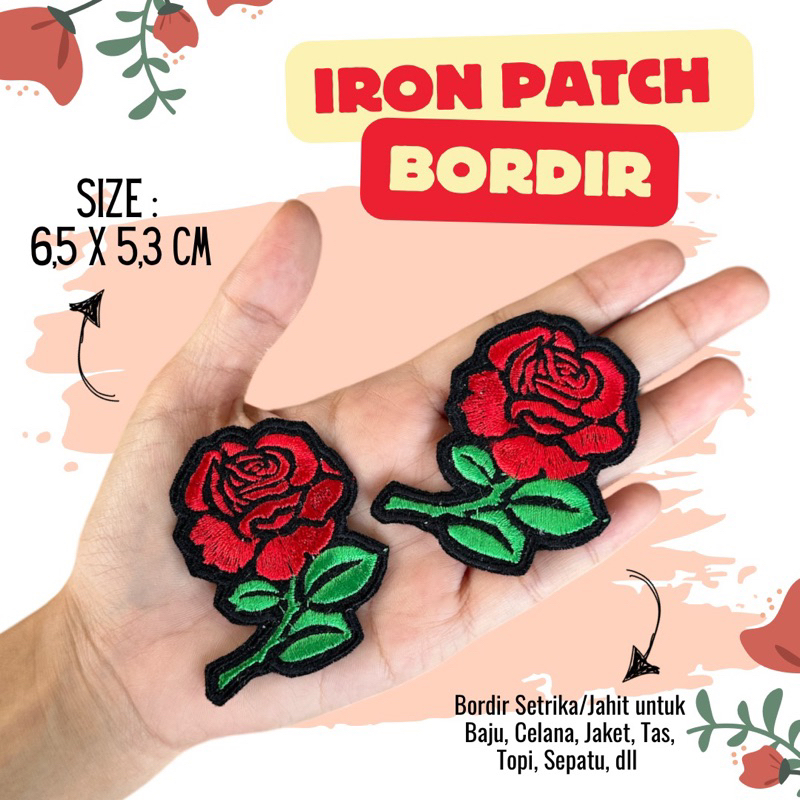 Jual ( BISA SETRIKA / JAHIT ) Emblem bordir mawar tangkai iron patch ...