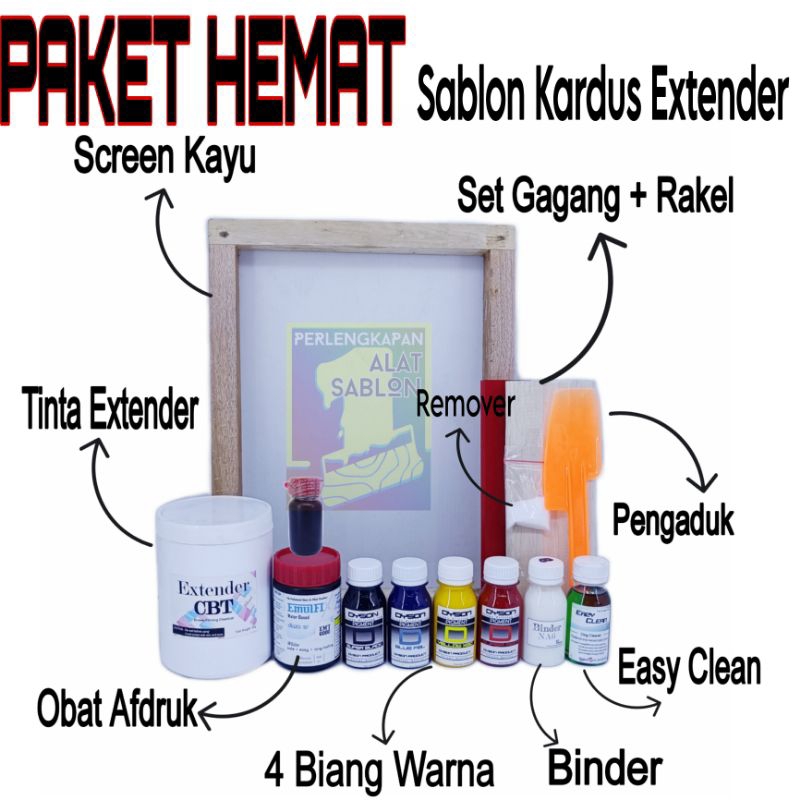 Jual PAKET PEMULA ALAT SABLON KARDUS TINTA EXTENDER | Shopee Indonesia