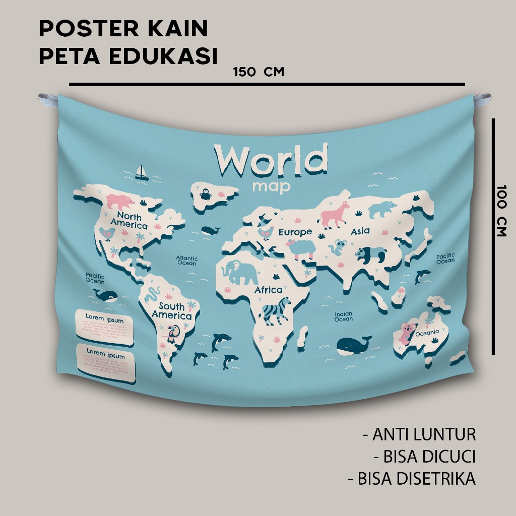 Jual POSTER JUMBO KAIN EDUKASI PENDIDIKAN PETA DUNIA LUCU | Shopee ...