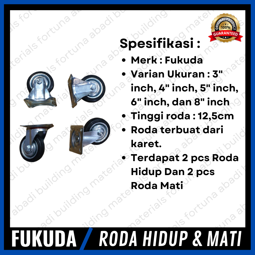 Jual Roda Hidup + Roda Mati Fukuda Ukuran 3" 4" 5" 6" 8"inch | Shopee ...