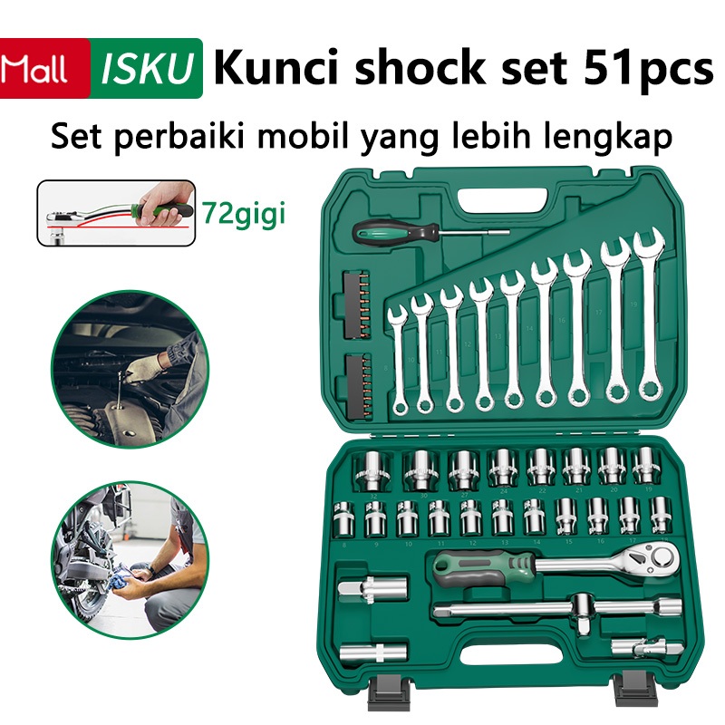 Jual ISKU Kunci Sok Set 51pcs 24Gigi/72Gigi Gagang Rachet Tool Kit Set ...