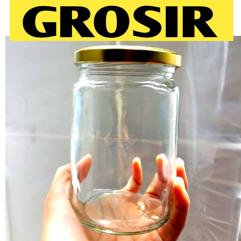 Jual / 6 ( ENAM ) 500ML JAR SILINDER KACA TUTUP GOLD + Tutup Gold jar ...