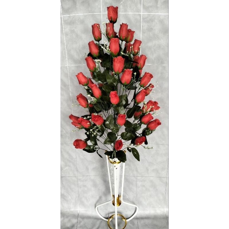 Jual bunga mawar artificial 48 cabang set pot standing / mawar tiruan ...