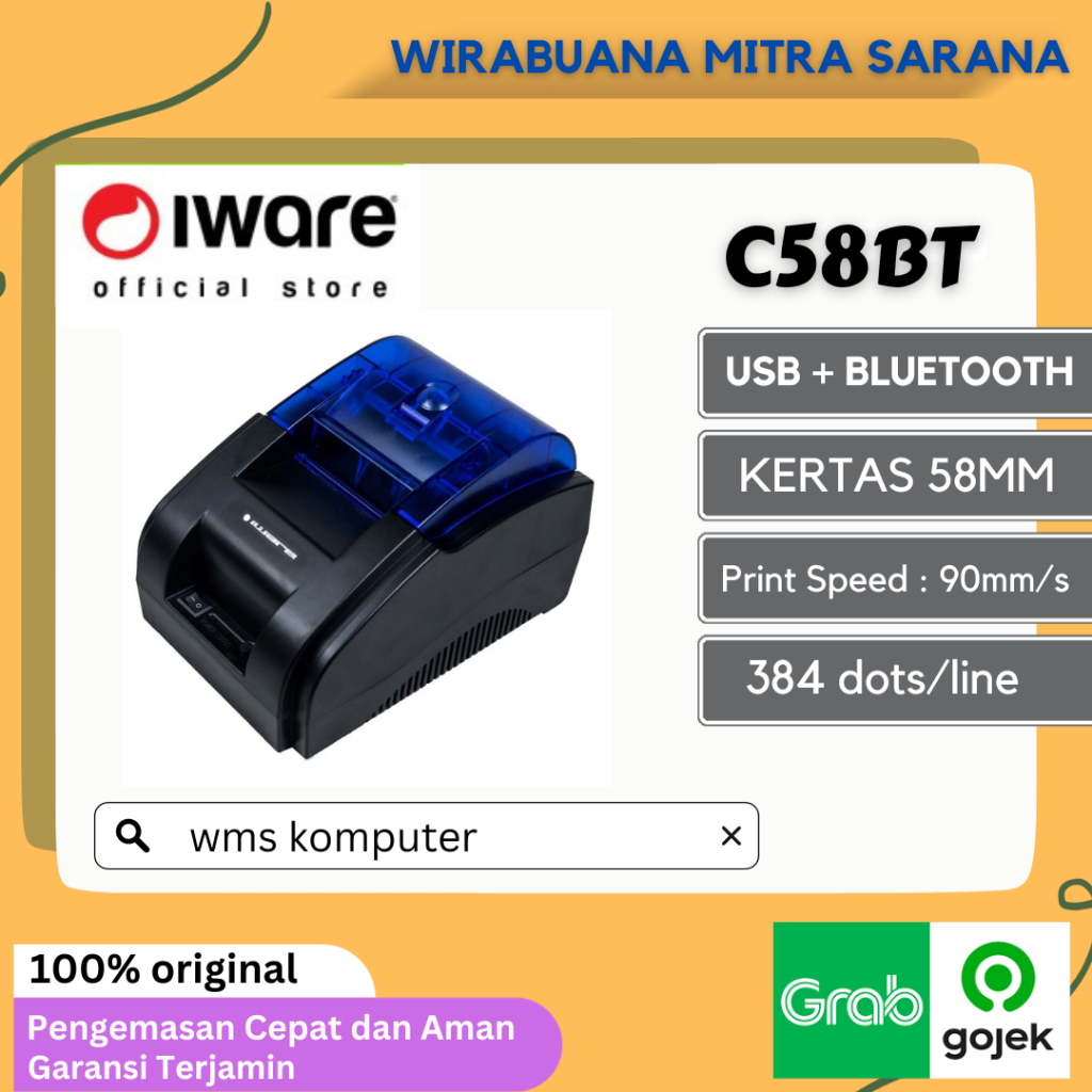 Jual PRINTER KASIR/PPOB THERMAL 58MM IWARE C58BT ANDROID (USB+BLUETOOTH) | Shopee Indonesia