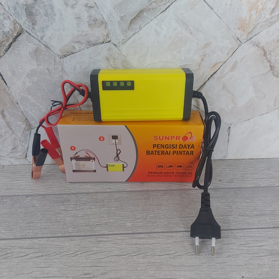 Jual Cas Aki Battery Charger 12v 3A Pengisi Daya Baterai Pintar Sunpro | Shopee Indonesia