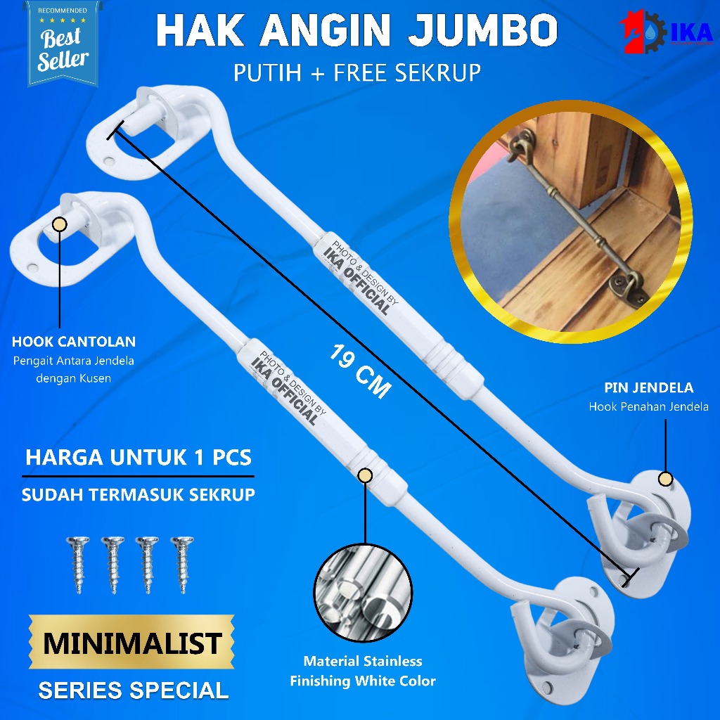 Jual Hak angin lamskar putih white segi 8" / Window hook besi anti ...