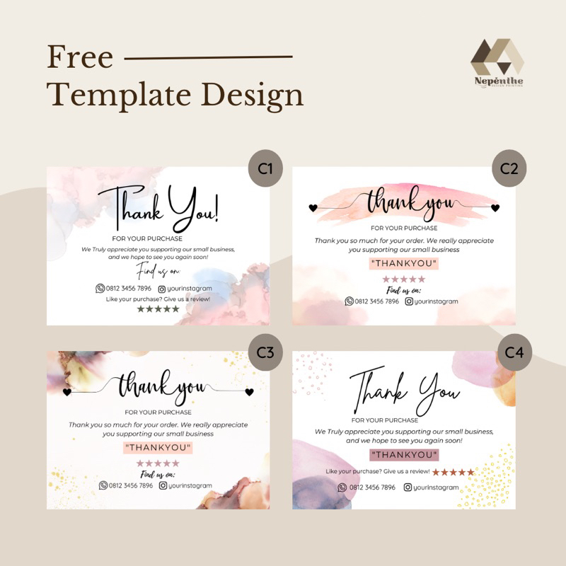 Jual Thank You Card Aesthetic / Kartu Ucapan Terima Kasih / Thankyou card / free desain / custom ...