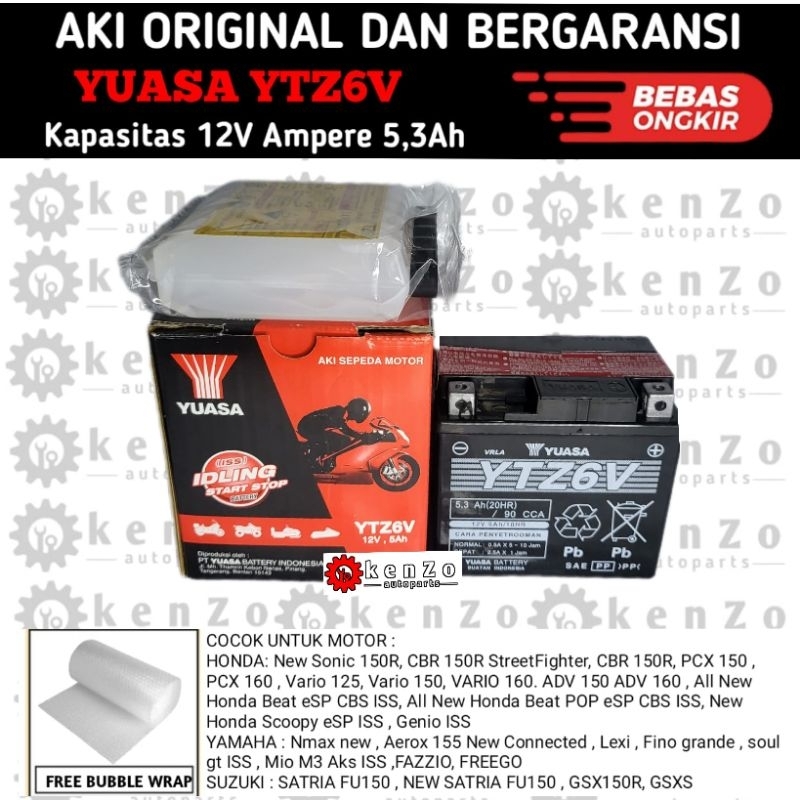 Jual AKI MOTOR YAMAHA NMAX NEW AEROX NEW FINO LEXI ORIGINAL YUASA YTZ6V ...