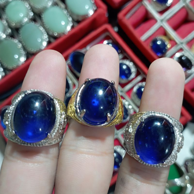 Jual paket batu cincin blue king safire 3pcs | Shopee Indonesia