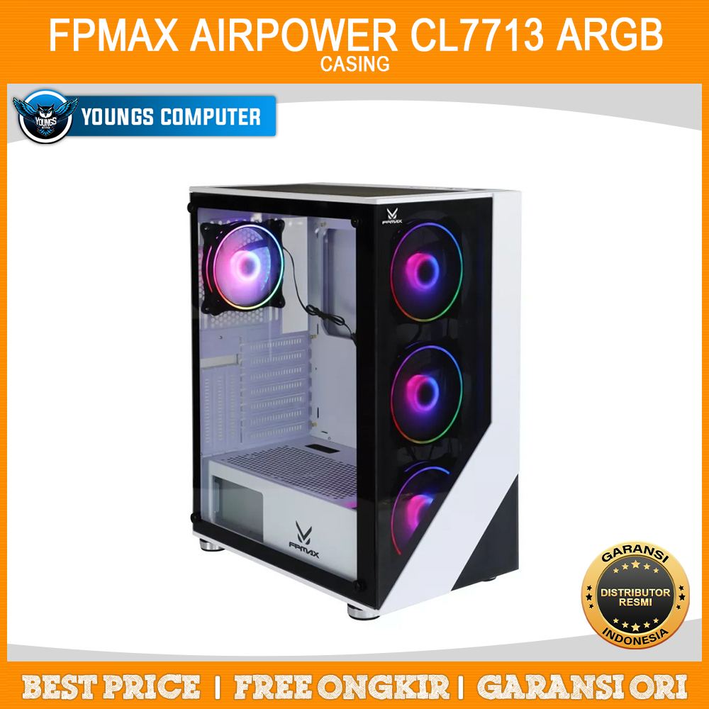 Jual CASING FPMAX AIRPOWER CL7713 ARGB + 4 Fan 120mm - ATX Gaming Case ...