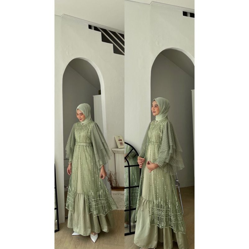 Jual DEVINA DRESS SET OUTER BAHAN SATIN ROBERTO OUTER BRUKAT MIX TILLE ...